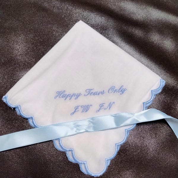 Personalised Wedding Handkerchief, Scalloped Edge Embroidered ...