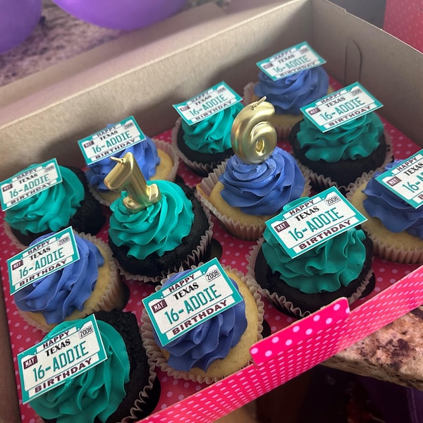 20 Custom License Plates Edible Images. Miniature Sweet 16 Cupcake ...