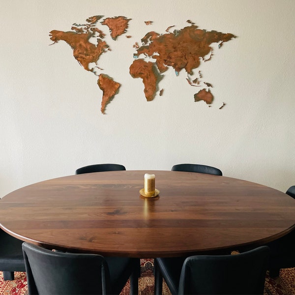 Metal World Map. Patinated Copper Wall Art. Large Copper Map. World Map ...