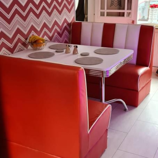 American Diner Furniture 50s Style Retro White Booth Table and 4 Red ...