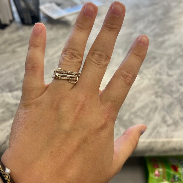 14K Gold and White Gold Multi Link Connected Ring, Stacking Rings With ...