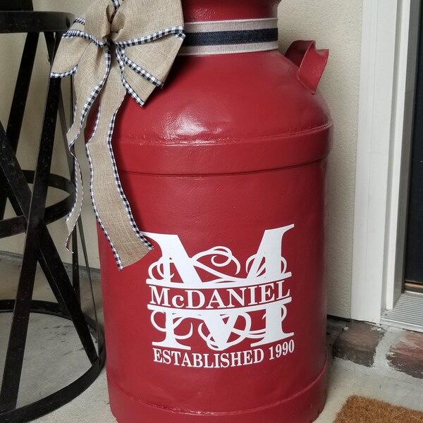 Milk Can Decal, Monogram Vinyl Decal, Vinyl Decal for Flower Pot, Farm ...