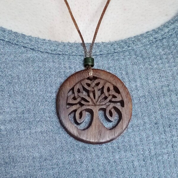Irish Elm Celtic Tree of Life Knot Pendant, Hand Carved Celtic Tree ...