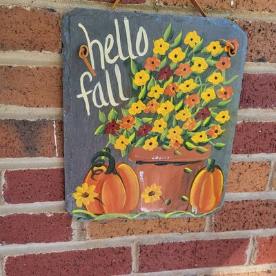Painted Fall Slate Sign, Fall Welcome Plaque, Painted Slate Sign, Fall ...