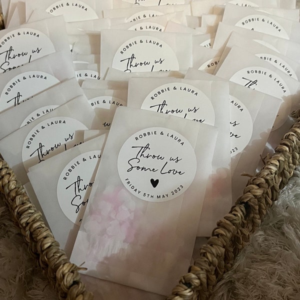 Wedding Confetti Bag Personalised Stickers, Throw Us Some Love Confetti ...