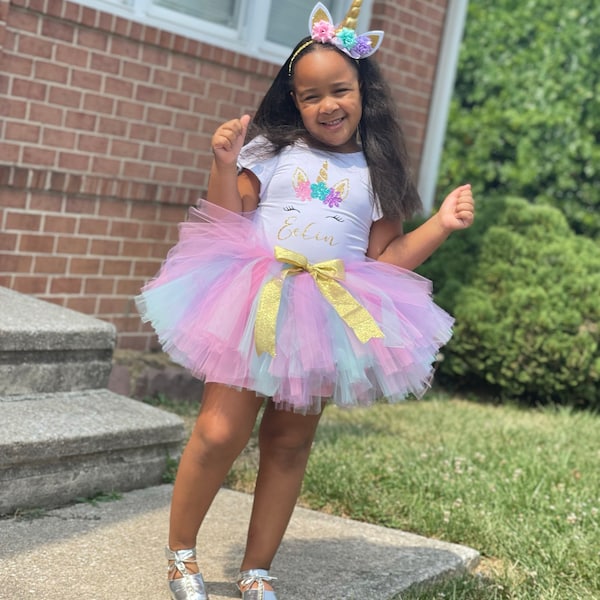 Unicorn Birthday Outfit, Unicorn Headband, Unicorn Rainbow Tutu Set ...