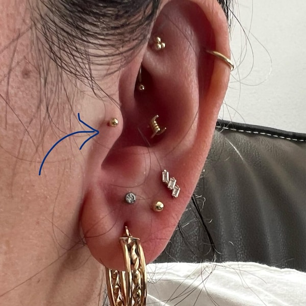 14K Solid Gold Tiny Crown Internally Threaded Labret Stud Earring ...