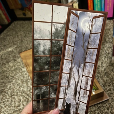 Cottage Cat Snowy Window Bookmark - Etsy
