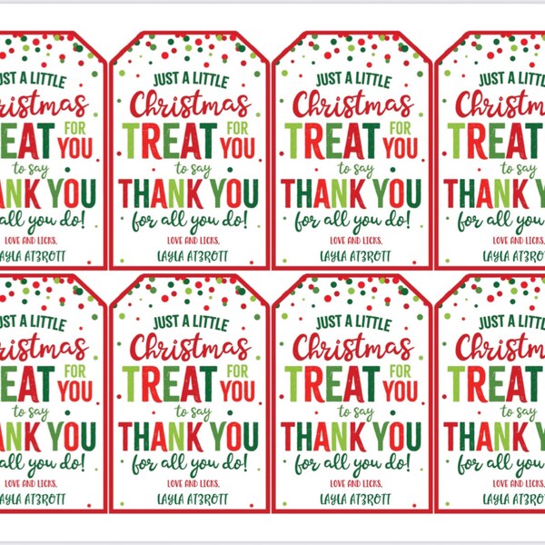 Christmas Treat Thank You Tag Holiday Appreciation Gift Tags Christmas ...