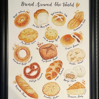 Bread Around the World/ Fine Art Print/ Food Poster/ Kitchen Wall Art ...