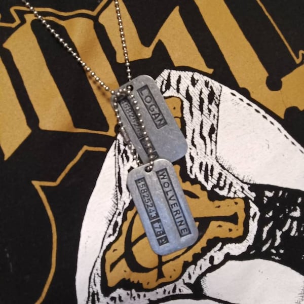 WOLVERINE LOGAN Brushed Steel Double Dog Tags Pendant Necklace - Ball ...
