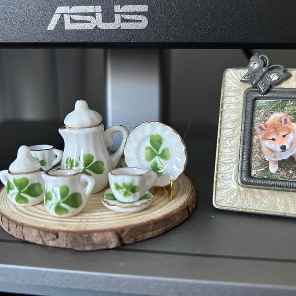 Miniature Shamrock Tea Set, Mini Tea Cups, St. Patrick's Miniatures ...