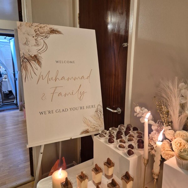 Personalised Pampas Flowers Birthday Party With Age Welcome Sign - A1 ...