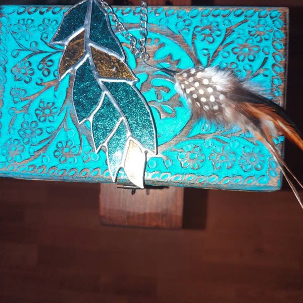 Beautiful Van Gogh Stained Glass Feather Suncatcher Sun Catcher W/ Real ...