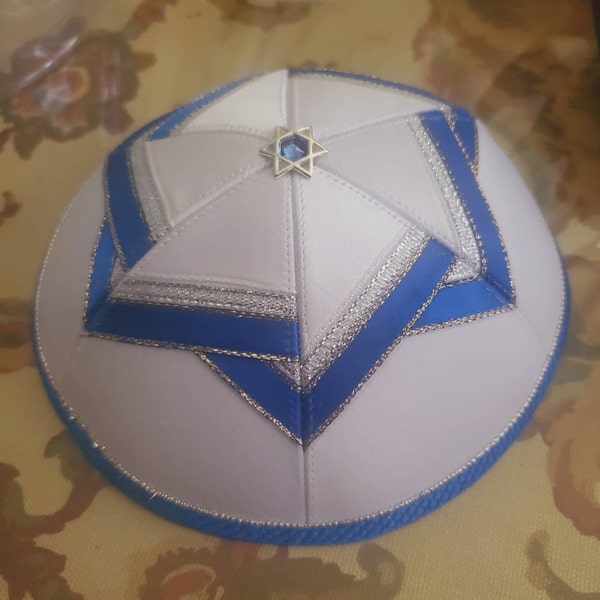 White - Gold Linen Kippah | Jewish Wedding • Bar Mitzvah • Shabbat • Yom Kippur • Chanukkah ...