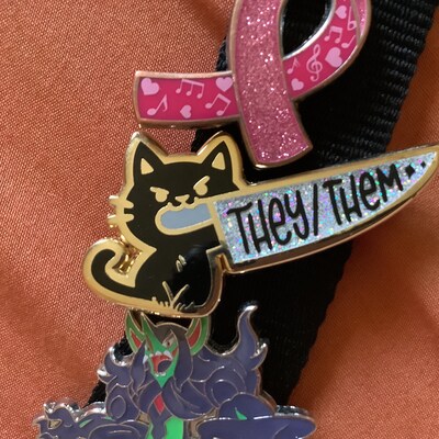 Pronouns Stabby Cats Hard Enamel Pins Be Gay Do Crime LGBT Pronouns Cat ...