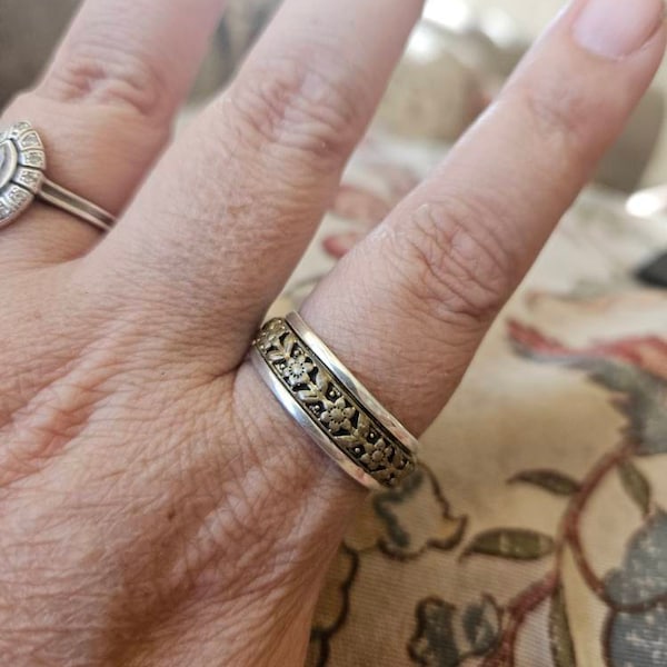 Rose Gold Wide Spinner Ring for Women,two-tone Sterling Silver 925 ...