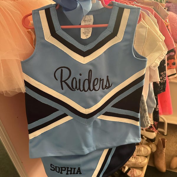 Light Blue & Navy Cheer Uniform, Customized Cheerleading Uniform, Girls ...