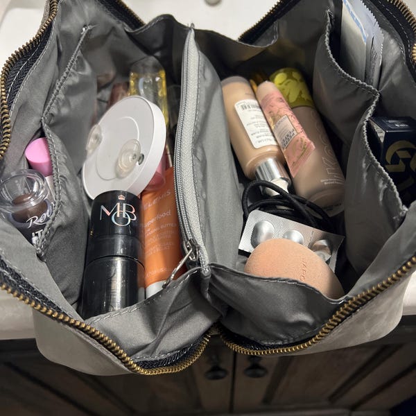 Personalized Leather Travel Makeup Bag, Open Flat Make up Organizer ...