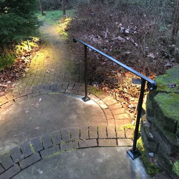 6ft Steel Flat Bar Stair Handrail With Surface Mount Posts for Wood or ...