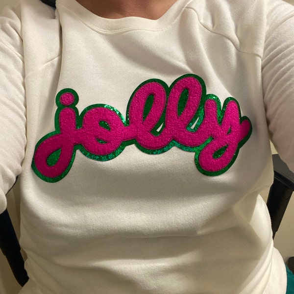 Jolly Chenille Iron on Patch: Pink Glitter Christmas Applique - Etsy