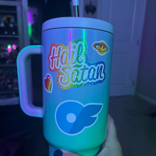 Holographic 90s Nostalgia Inspired Hail Satan Vinyl Sticker, Die Cut ...