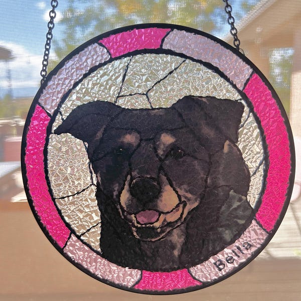 Custom Dog Art Suncatcher Stained Glass, Stained Glass Dog Memorial ...