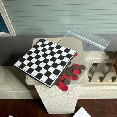Miniature Checkers Game, 1:2 Scale Checkers, Dollhouse Game,wooden ...