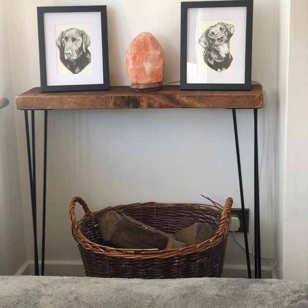 Hand-made Rustic Console Table With Black Three Pin Hairpin Legs ...