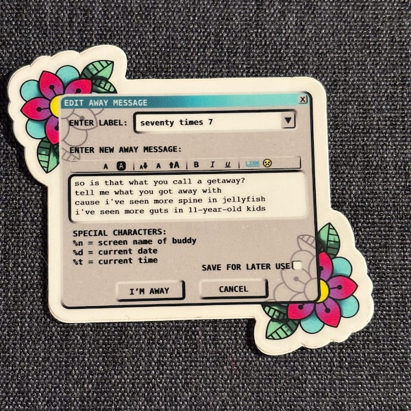 Classic Gray Aol Aim Away Message, Emo Elder Pop Punk Vinyl Sticker ...