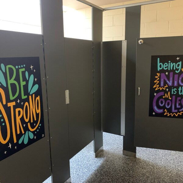 4 Bathroom Stall Vinyl Stickers for Elementary Schools | Installing ...