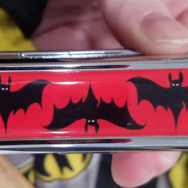 Bat Print Bats Flying Halloween Vampire Dracula Red Trinket Stash Metal ...