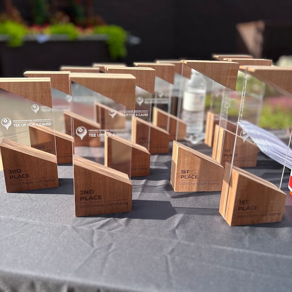 Personalised Wooden Acrylic RISE Trophy Award Personalized Bespoke ...