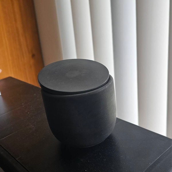 Round Vertical Lined Concrete Jar With Lid 12oz Organization Jar ...