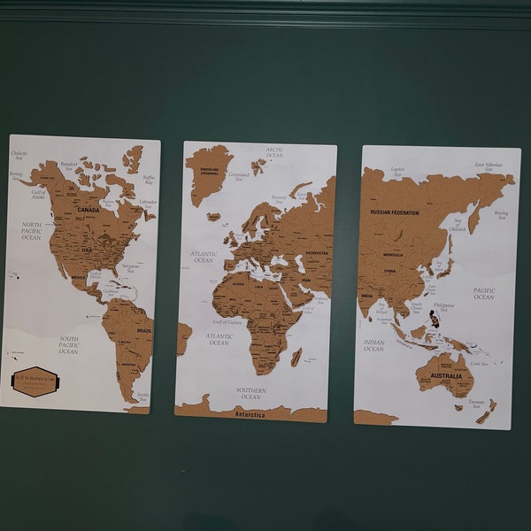 World Map Push Pin Wall Art With FREE Pins, Cork World Map Board ...