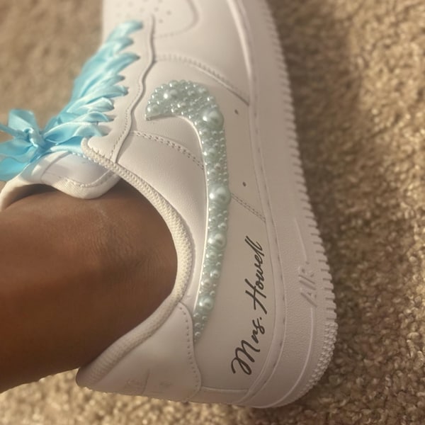 Wedding Air Jordan 1 Mid Bride Sneakers Mrs Shoes Rhinestone Gold ...