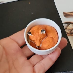 Miniature Red Fox Figurine Sleep in Teacup. Handmade Resin Teacup Fox ...