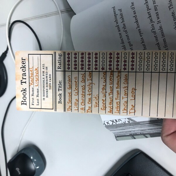 Library Book Card Book Mark Tracker, Star Rating, Vintage Look, Thick ...