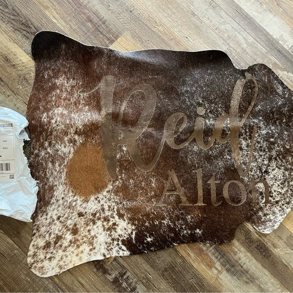 Engraved Cowhide: Personalized Family Name Sign, Nursery Decor, Wedding ...