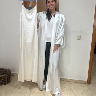 Maxi Ivory Bridal Robe Floor Length Wedding Kimono for Bride Long Satin ...