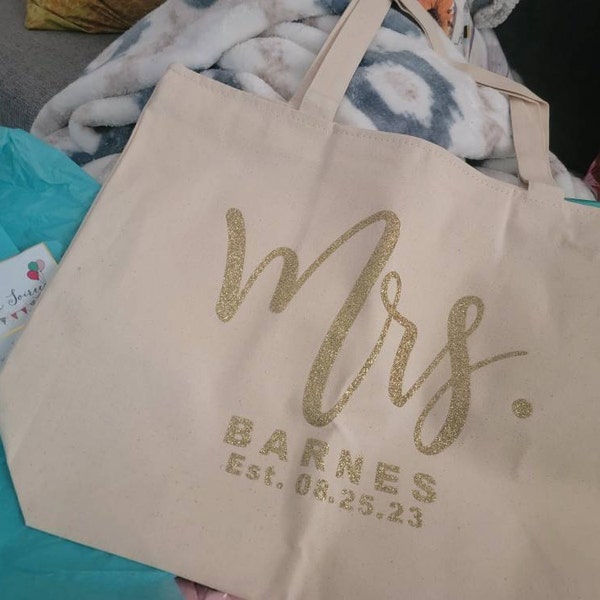 Mrs. Tote Bag With Zipper, Bride Tote Bag With Zipper, Bride to Be Tote ...