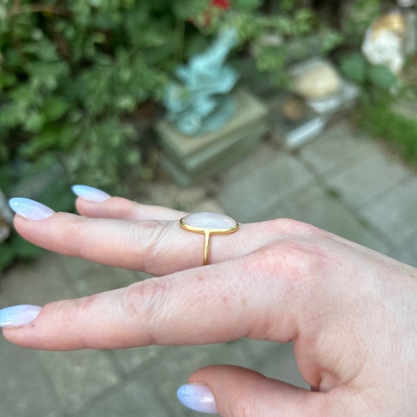 Selenite Gold Ring // Selenite Ring // Selenite Oval Ring // - Etsy