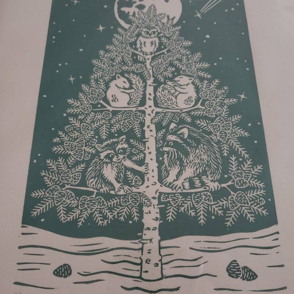 One Winter’s Eve - Hand Printed. Linocut Print. Block Print. Cabin ...