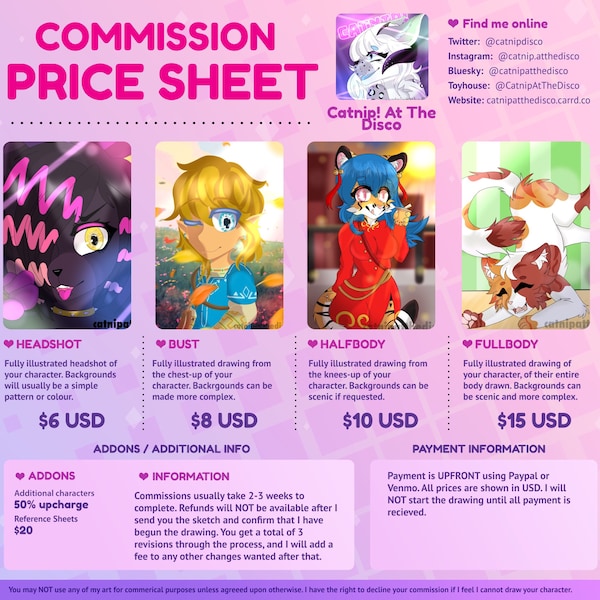 Easy PSD DIY Custom Pricing Commission Sheet Template for Artists, Crafters, Freelancers | Cute ...