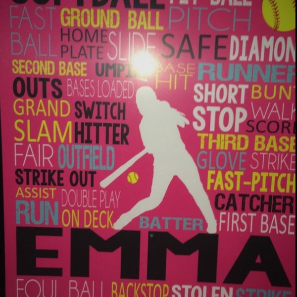 Custom Softball Art, Personalized Softball Poster Typography, Softball ...