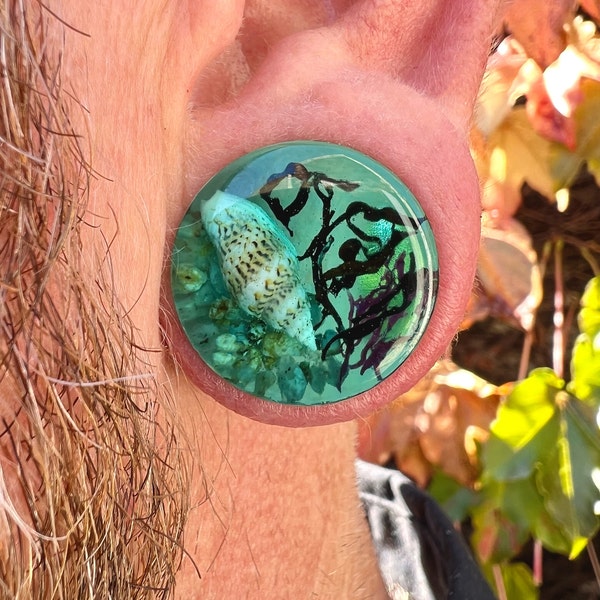 Seashell Ocean Resin Gauges, Blue Surf Gauges, Summer Beach Ear Plugs ...
