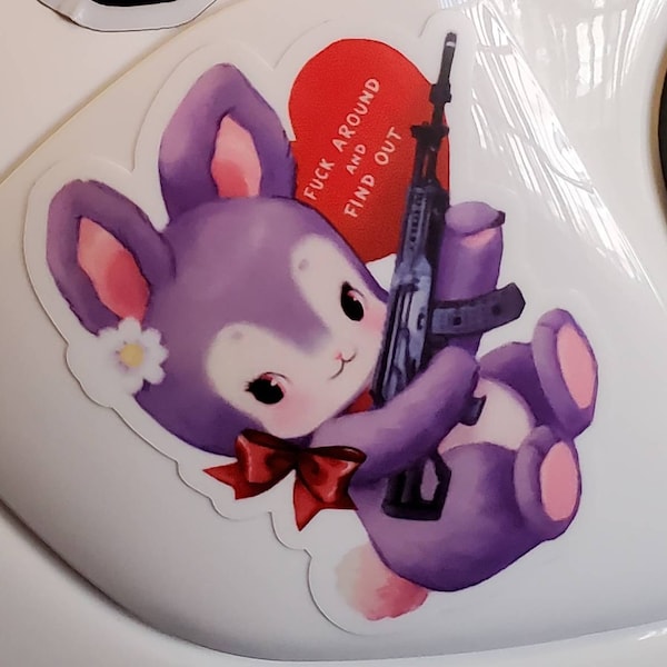 Gun Bunny Sticker | Creepy Cute Badass Rabbit FAFO Art on Waterproof ...