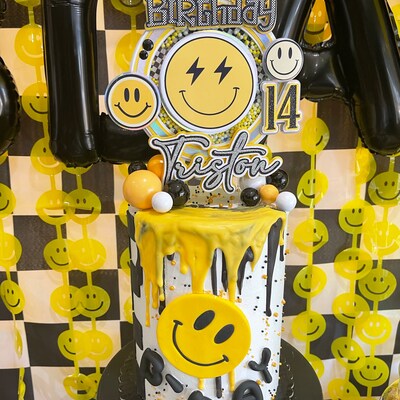 Smiley Cake Topper, Preppy Cake Topper, Smile Cake Topper, Groovy Cake ...