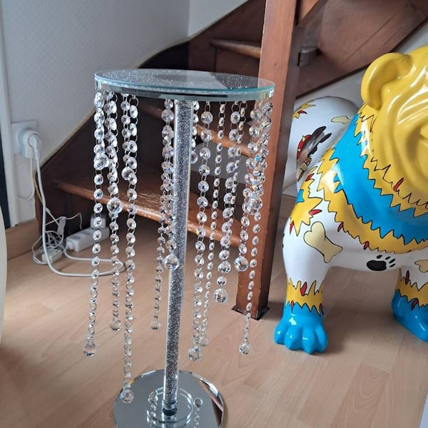 Silver Crushed Diamond Diamante Side End Table Lamp Mirror Crystal ...