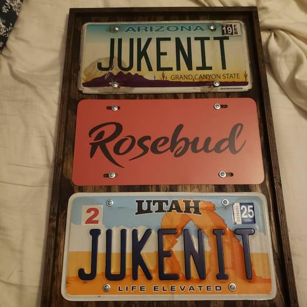 Custom Rustic Empty Wood License Plate Display Frame With Key Hooks ...